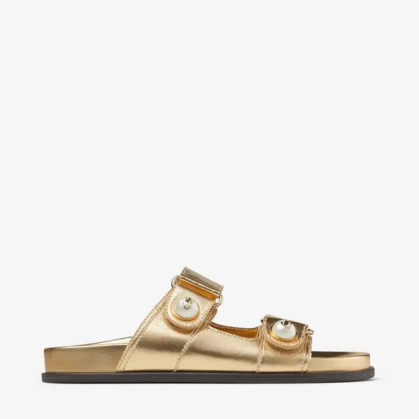 JIMMY CHOO Fayence Metallic Nappa Leather Sandals With Pearls