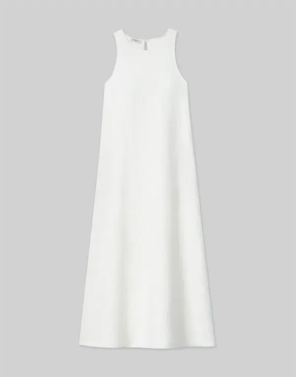 white a line linen dress White Linen Short Dress - A-Line Pintuck Detail C536