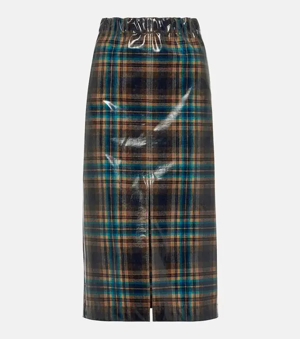 MAISON MARGIELA Checked Coated Wool Midi Skirt - Multicoloured