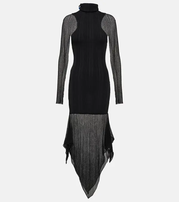 MUGLER Asymmetric Ribbed-knit Midi Dress