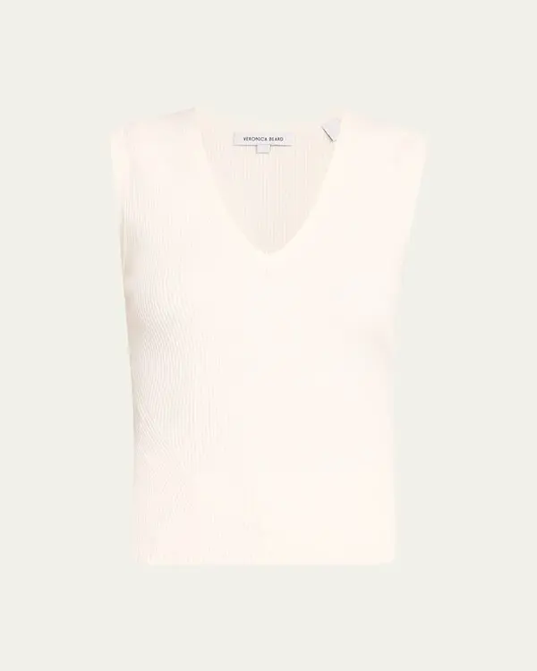 Veronica Beard Sid Ribbed Sleeveless Sweater - Off-white
