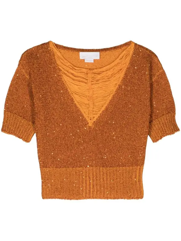 GENNY Sequined V-neck Top