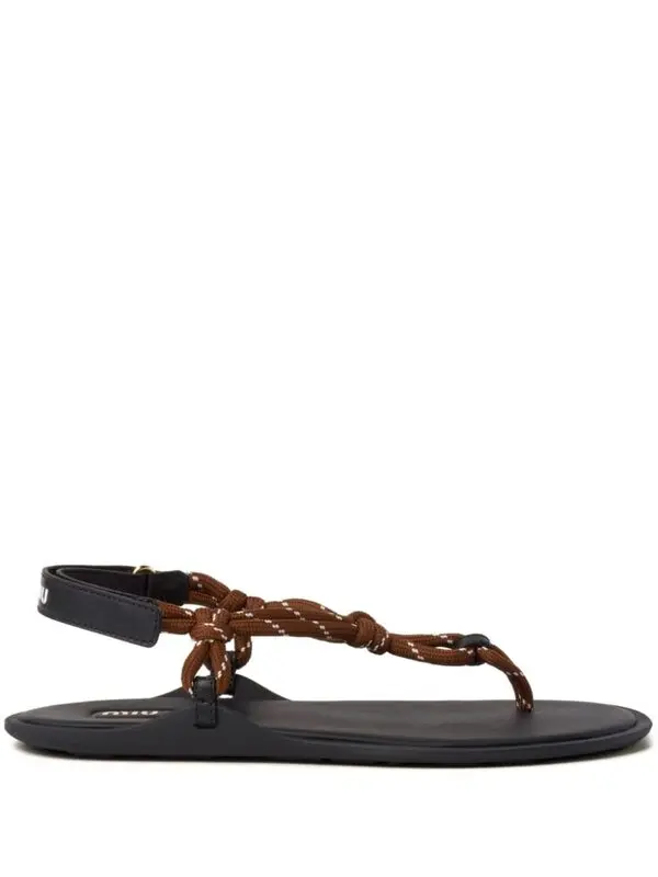Miu Miu Cord-strap Leather Sandals - Brown