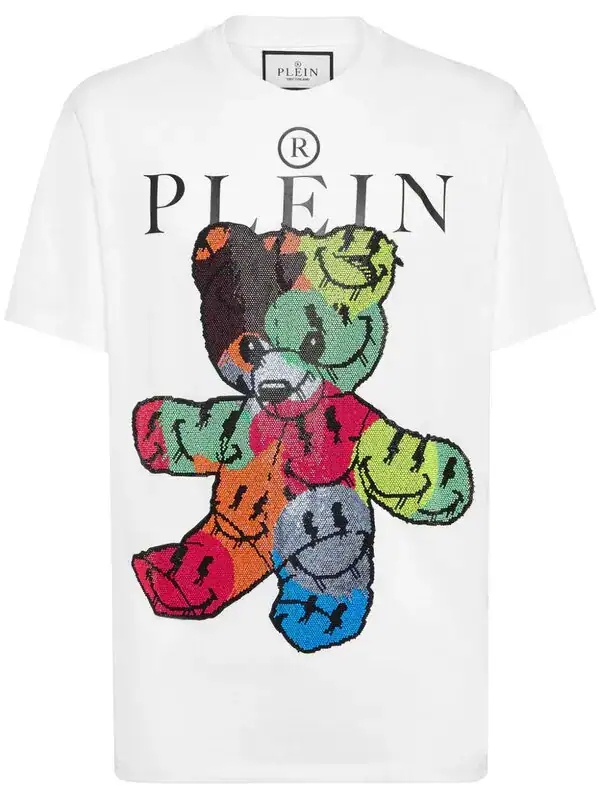 Philipp Plein Teddy Bear Cotton T-Shirt In White - 60% Off 