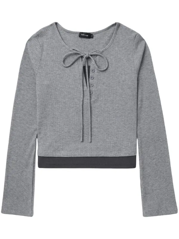 TOUT A COUP Bow-embellished Ribbed Top