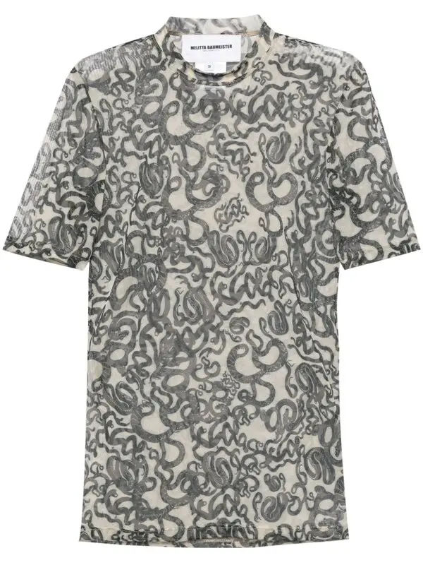 MELITTA BAUMEISTER Snake-print Semi-sheer T-shirt