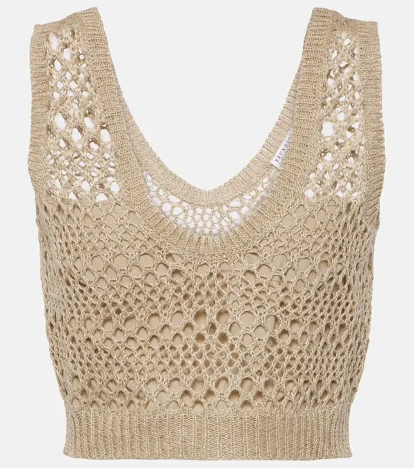 Brunello Cucinelli Linen And Silk Knit Crop Top