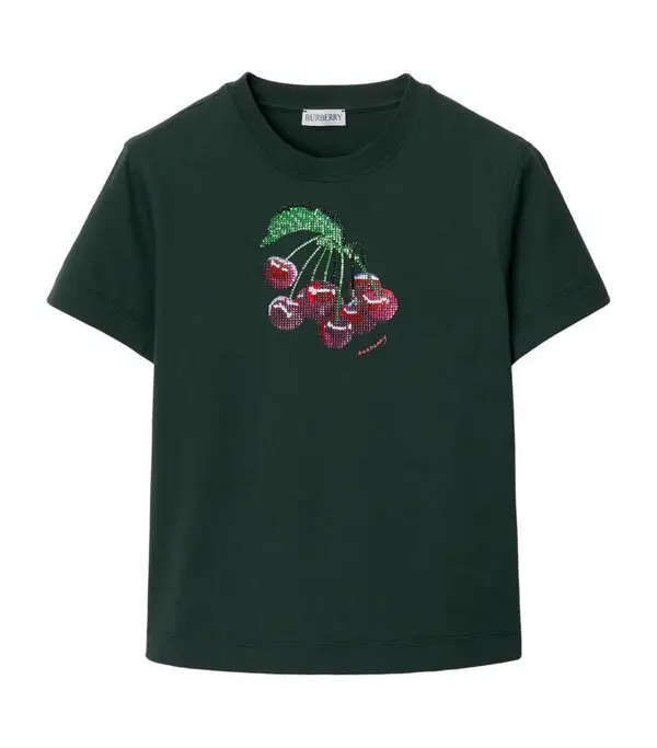Burberry Crystal-Embellished Cherry T-Shirt - Green | Editorialist