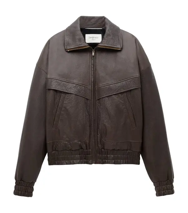 Saint Laurent Leather Bomber Jacket - Brown