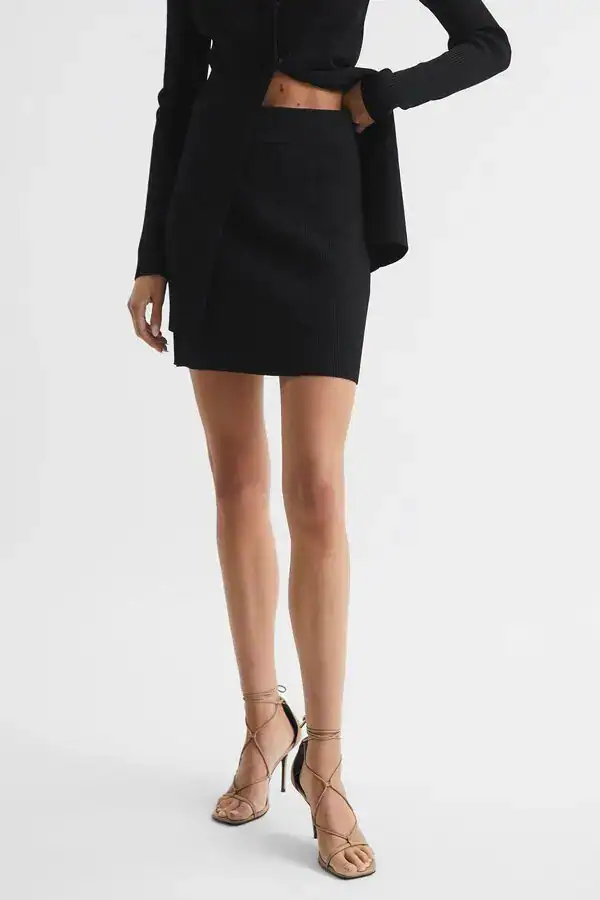 Reiss Bea Knitted Co Ord Mini Skirt In Black 50% Off Editorialist