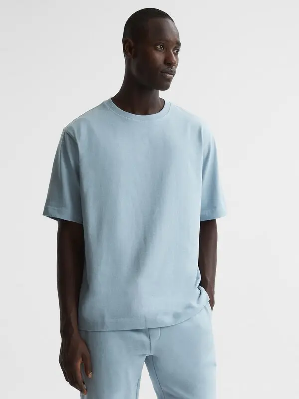REISS Tate Oversized Garment Dye T-shirt - Ice Blue