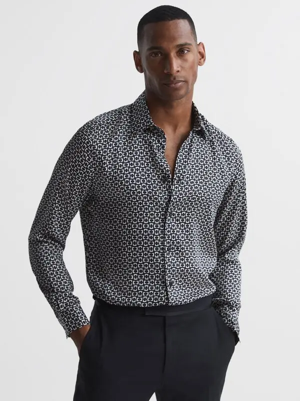 REISS Brocoblack Broco Geo Print Shirt