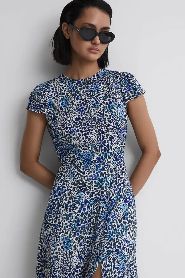 reiss livia printed cut out back midi dress REISS Livia Printed Cut-Out Back Midi Dress