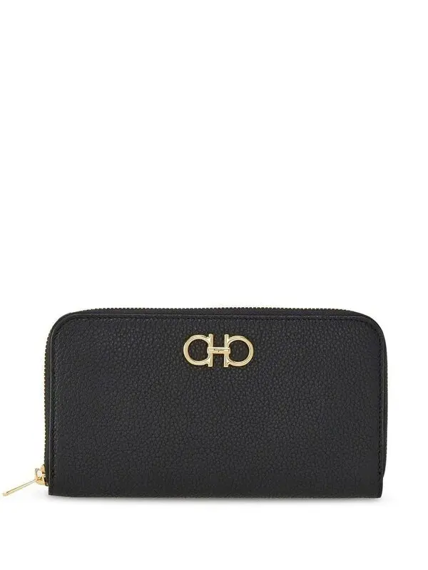 FERRAGAMO Giove' Wallet With Gancini On The Front In Leather - Black