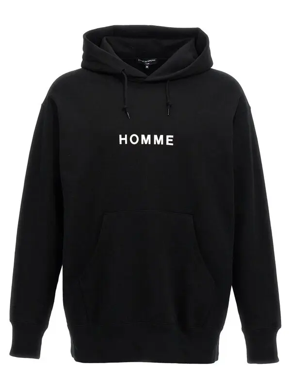 Comme Des Garçons Logo Print Cotton Hoodie - Black