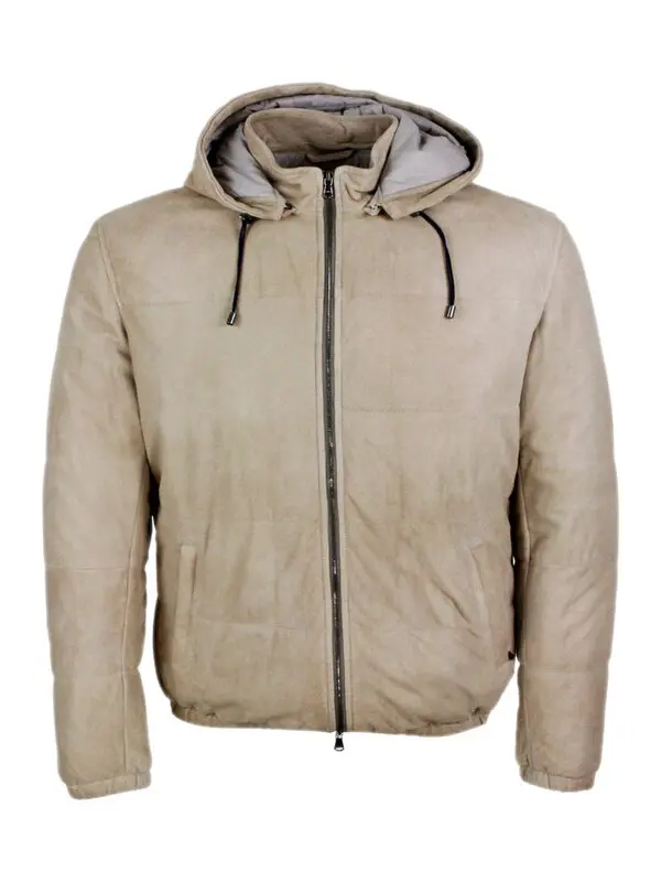 BARBA NAPOLI Padded Suede Bomber Jacket - Beige