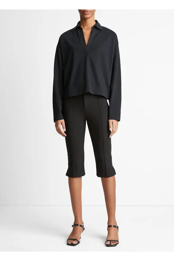 Vince Easy Pima Cotton Long-sleeve Polo Shirt - Black