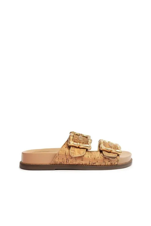 Schutz Enola Sporty Cork Nappa Leather Sandal In Beige 60% Off