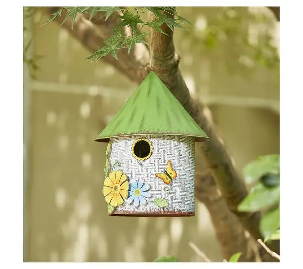 GLITZHOME 11' Cottage Garden Birdhouse W/ Flowe Rs & Butterfly