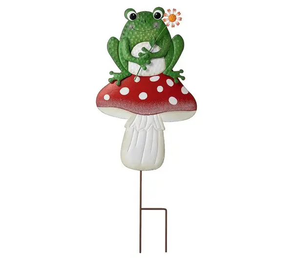 GLITZHOME 30' 2-in-1 Cute Frog On Mushroom Gard En Yardstake