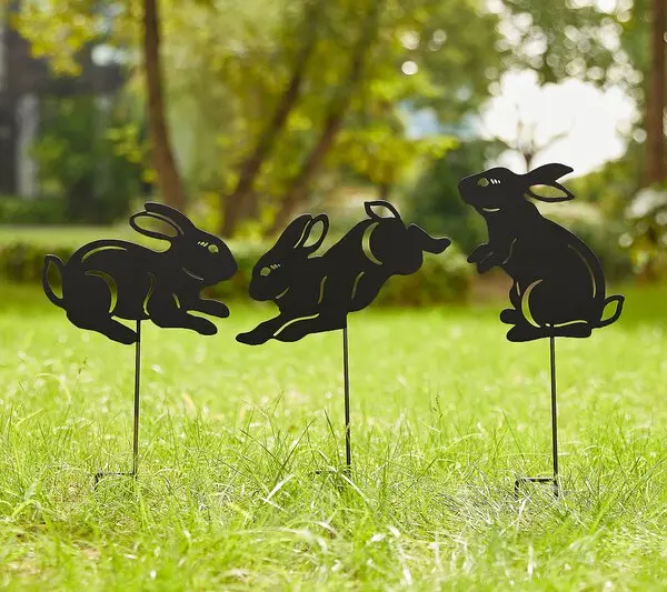 GLITZHOME 18' 2-in-1 Rabbit Silhouette Garden P Icks S/3