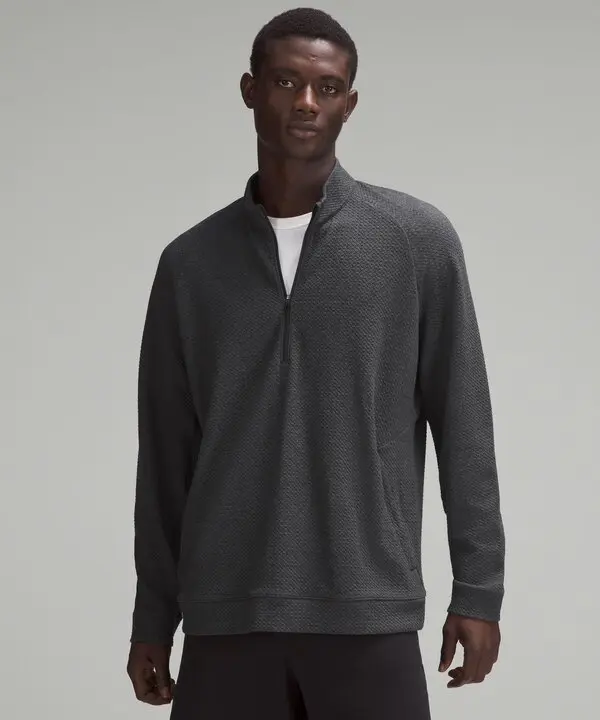 Lululemon Textured Double-knit Cotton Half Zip - Heathered Black
