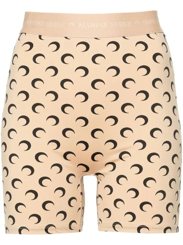 MARINE SERRE Signature Crescent Moon Cycling Shorts - Neutrals