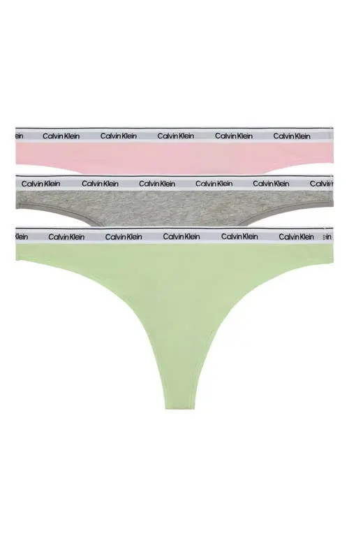 Calvin Klein 3-pack Cotton Thongs - Coral Grey Green
