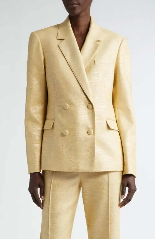 St. John Double-breasted Metallic Twill Blazer - Silver/sunflower Multi