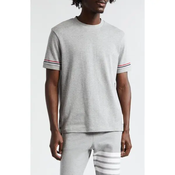 Thom Browne Stripe Sleeve Cotton T-shirt - Medium Grey