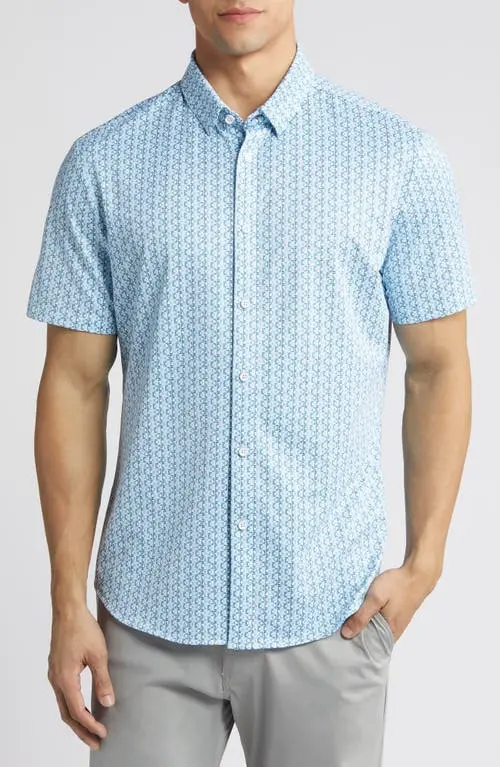 Mizzen+main Halyard Trim Fit Short Sleeve Performance Button-up Shirt - Medium Blue