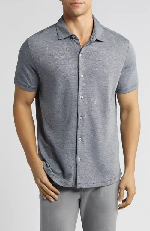Robert Barakett Robbins Knit Short Sleeve Button-up Shirt - Slate Blue