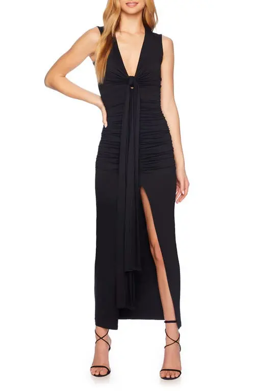 Susana Monaco Tie Front Gathered Sleeveless Midi Dress - Black