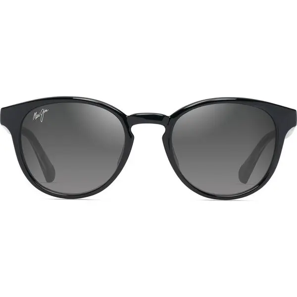 Maui Jim Round Frame Sunglasses - Shiny Black W/trans Light Grey