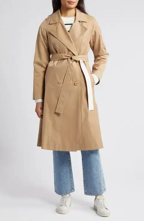 Via Spiga Water Repellent Double Breasted Trench Coat In Camel