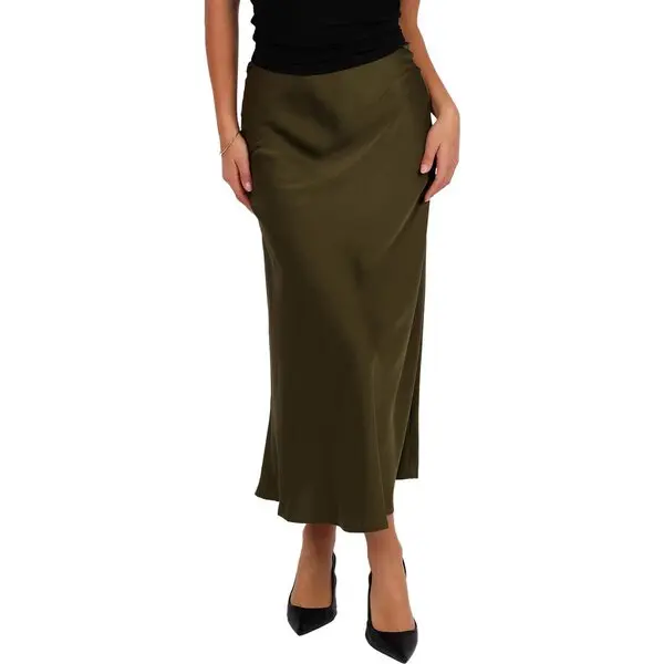 PETAL & PUP Nellie Satin Maxi Skirt - Olive