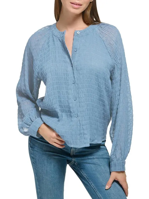 Buy Calvin Klein Chiffon Smocked Blouse - Blue At 35% Off | Editorialist