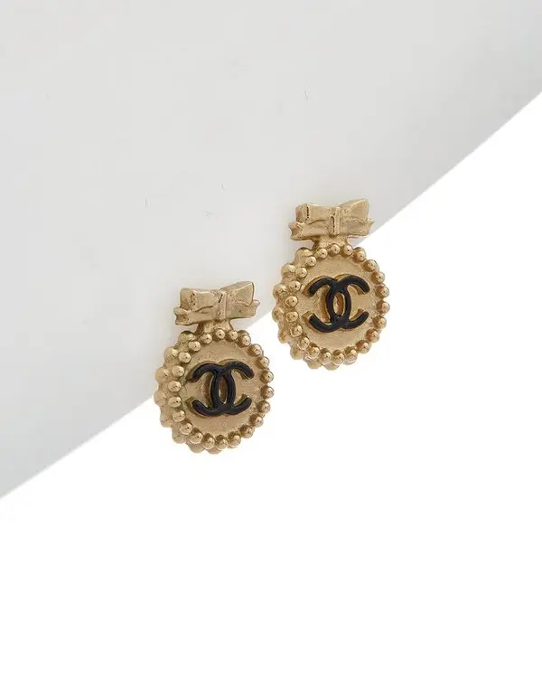 Chanel Goldtone Cc Ribbon Studs - Yellow | Editorialist