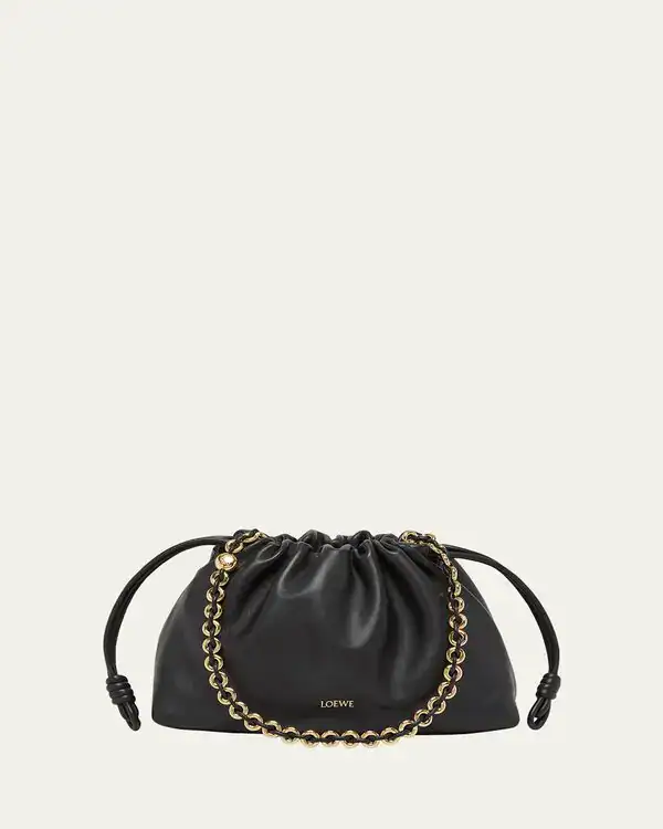 Loewe Flamenco Ruched Leather Crossbody Bag - Black | Editorialist