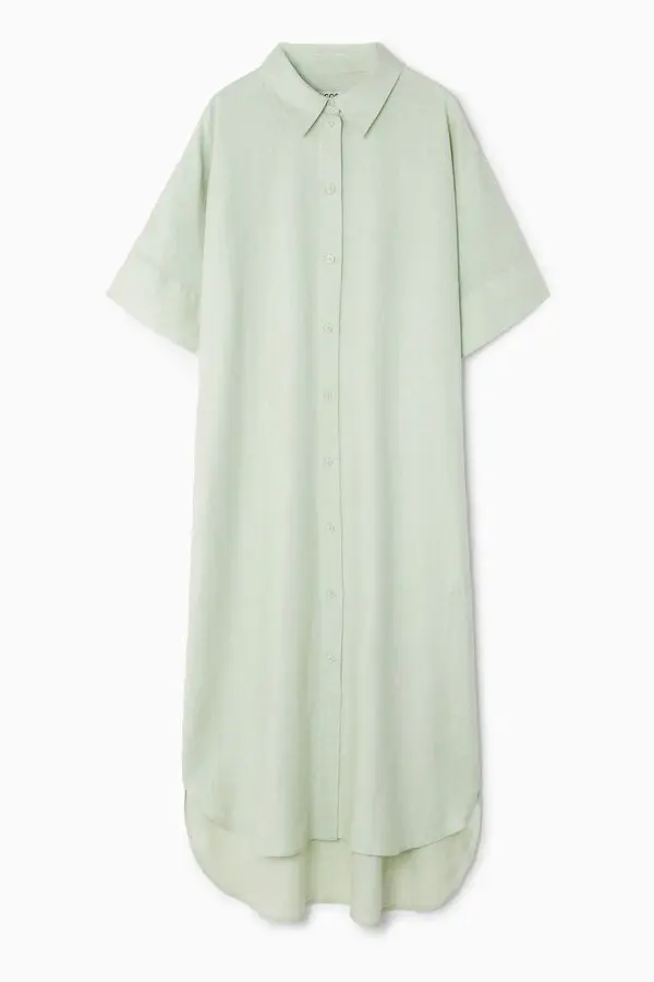 Cos Oversized Linen Midi Shirt Dress - Green | Editorialist