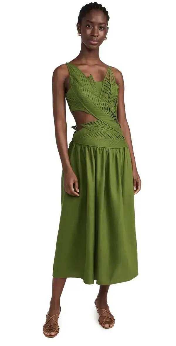 white christmas dresses Farm Rio Blue Foliage Tie Shoulder Midi Dress main image 0