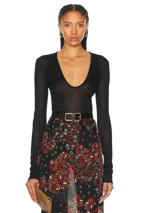 Saint Laurent Plunge Neck Sheer Top