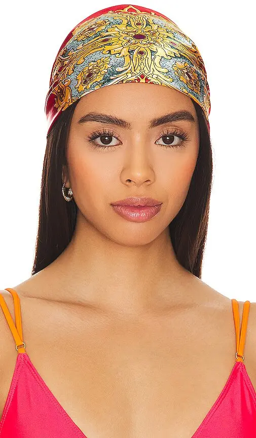 PETIT MOMENTS Printed Equestrian Headscarf In Red - Red & Gold