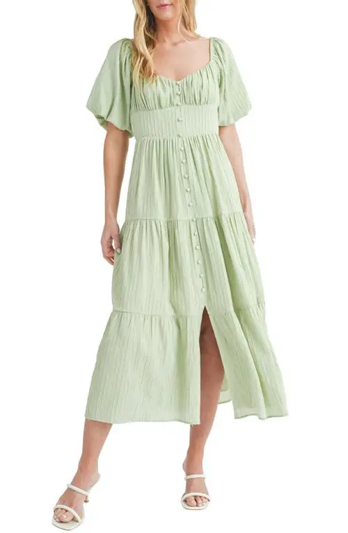 All In Favor Puff Sleeve Tiered Midi Dress In Green - 45% Off | Editorialist