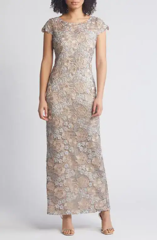 Xscape Evenings Floral Lace Sheath Gown In Rose/Gold - 70% Off |  Editorialist
