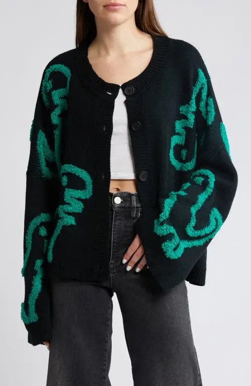DRESSED IN LALA T-rex Jacquard Cardigan - Black
