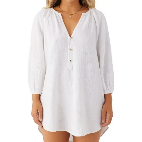 O'Neill Krysten Cotton Gauze Cover-up Tunic Minidress - White