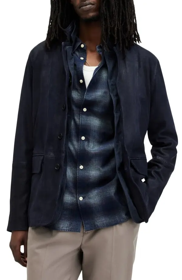 All Saints Survey Leather & Wool Blend Layered Jacket - Mcway Blue ...