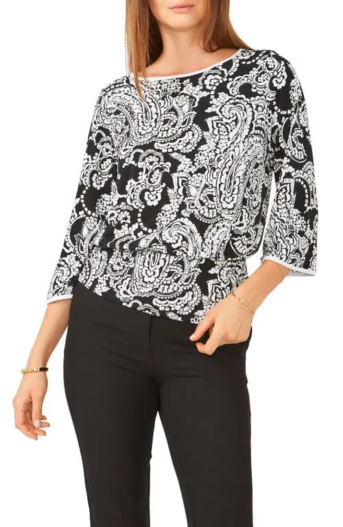 Chaus Paisley Print Knit Blouse - Black/white