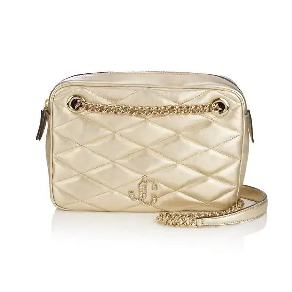Jimmy Choo Farone Camera Bag Champagne Quilted Metallic